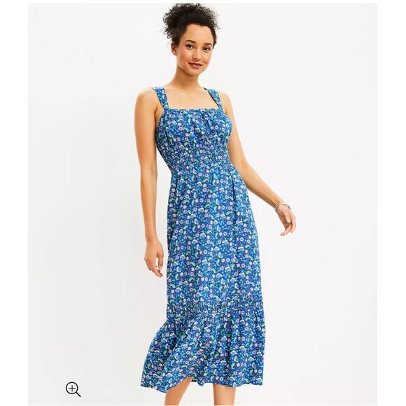LOFT | Dresses | Nwt Loft Shirred Blue Floral Sleeveless Maxi Dress S ...